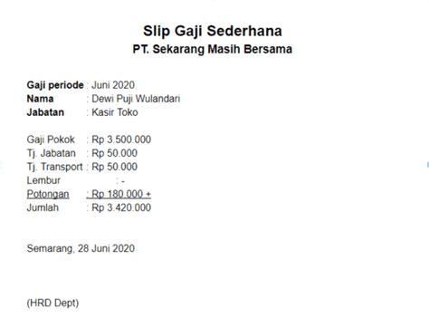 Contoh Slip Gaji Karyawan Termasuk Format Dan Isinya DinasPajak