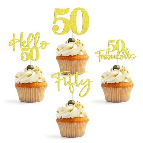 Pack Of 24 Pieces 50th Birthday Glitter Paper Cupcake Decoration