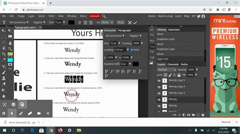 Character Panel In Photopea Worksheet YouTube