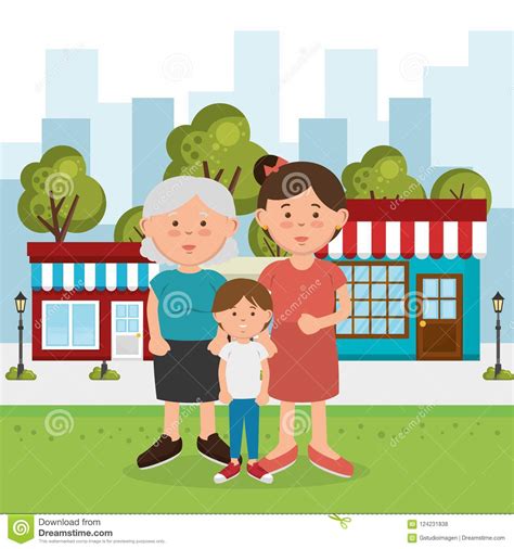 Miembros De La Familia En El Parque Ilustración Del Vector