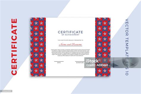 졸업 또는 과정 완료를위한 현대 비즈니스 디플로마 모형 별 기하학적 패턴으로 감사 증서 템플릿의 애국적인 디자인 벡터 배경 Eps 10 감사장에 대한 스톡 벡터 아트 및