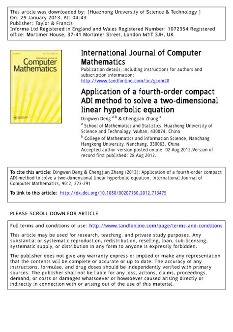 Pdf Application Of A Fourth Order Compact Adi Method To Solve A Two Dimensional Linear