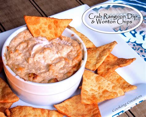 Cooking Creation Baked Crab Rangoon Dip And Homemade Wonton Chips