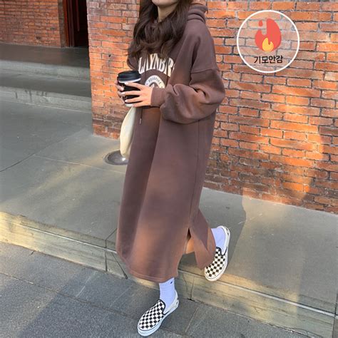 위켄드블루 부들 포근 기모 후드 원피스 데일리 베이직 기본템 꾸안꾸 청순 페미닌 여성스러운 루즈핏 오버핏 여리 아방 낙낙 캐주얼 겨울