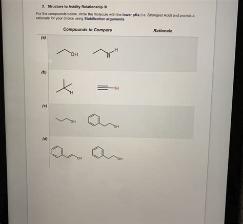 Solved 3 Structure To Acidity Relationship 8 For The Chegg Com