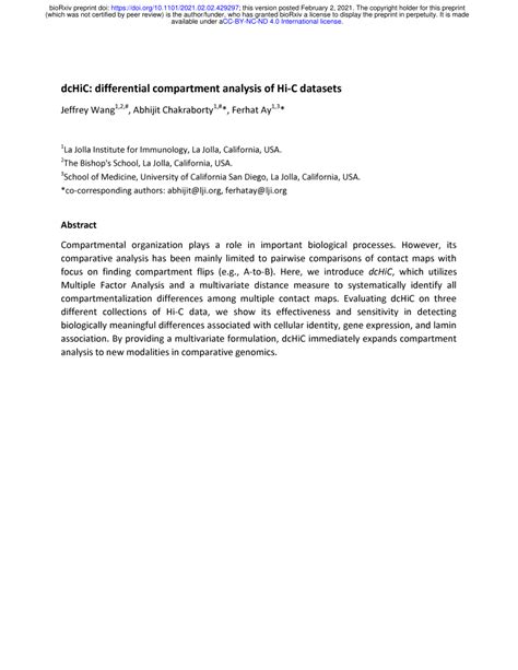 Pdf Dchic Differential Compartment Analysis Of Hi C Datasets