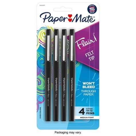 Paper Mate Flair Felt Tip Pens Medium Point 07mm Black 4 Count