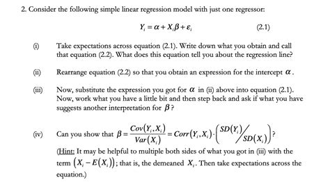 Solved 2 Consider The Following Simple Linear Regression