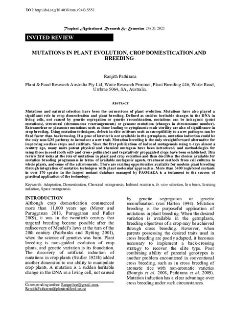 Pdf Mutations In Plant Evolution Crop Domestication And Breeding