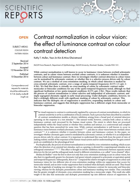 Pdf Contrast Normalization In Colour Vision The Effect Of Luminance