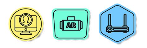 설정 라인 계정 화면 Ar 증강 현실 및 라우터 및 Wifi 신호를 만듭니다 컬러 모양입니다 벡터 가상현실에 대한 스톡 벡터