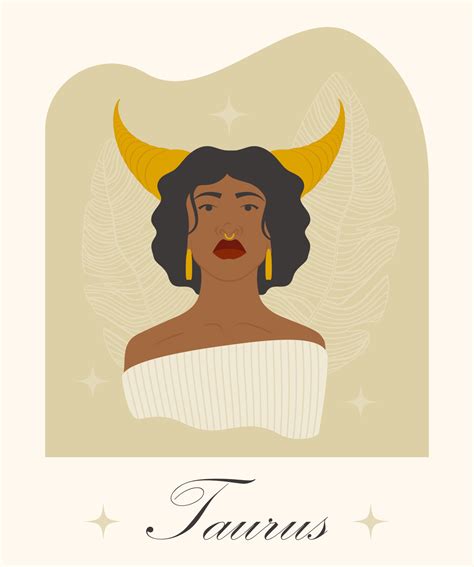Taurus Zodiac Sign Black Woman Cartoon Vector Illustration Mystic Afro