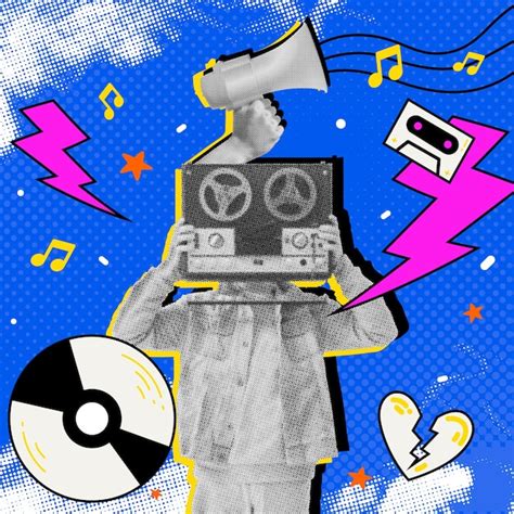 Ilustración de collage punk dibujada a mano en medio tono Vector Premium