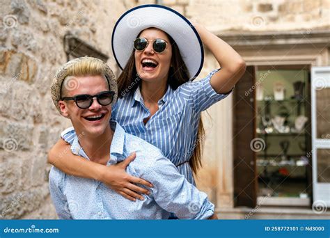 Romantic Tourist Couple In Love Enjoying Summer Vacation People Travel Fun Concept Stock Image