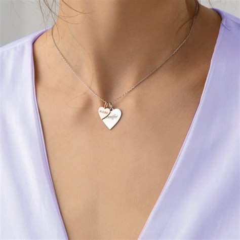 Custom Heart Name Necklace Engraved Necklace With Name Double Heart
