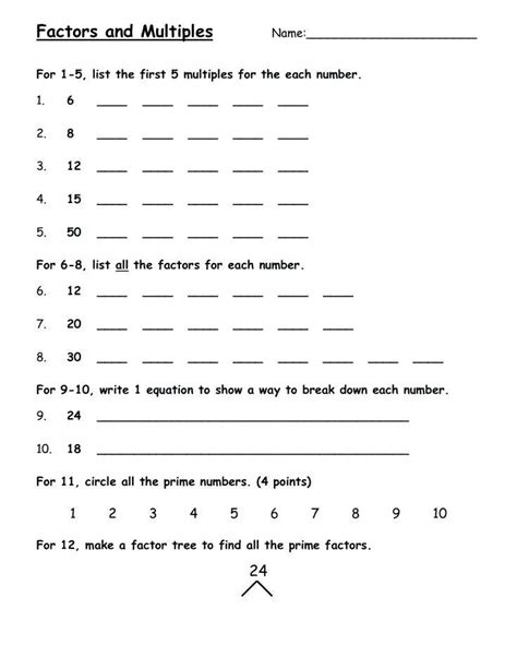 Factors Multiples Prime Composite Worksheet