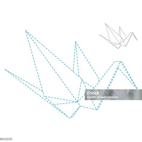 종이 접기 크레인 벡터 윤곽선 흰색 배경에 고립 된 파선 일러스트 레이션 세트 인포 그래픽 웹 사이트 또는 응용 프로그램을위한