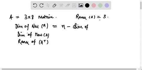 ⏩solved if a 3 ×8 matrix a has rank 3 find dim nul a dim row a and