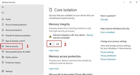 disable memory integrity