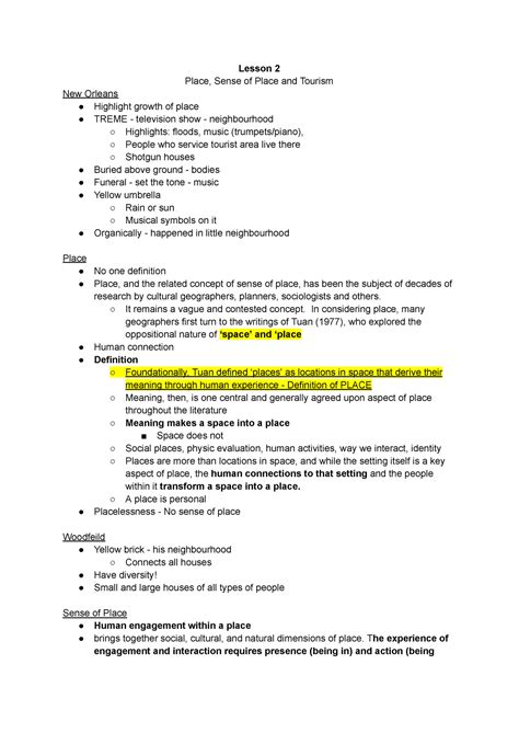 Lec 2 4 Lecture Notes Lesson 2 Place Sense Of Place And Tourism