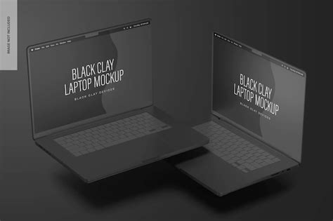 Premium Psd Black Clay Laptop Mockup Floating