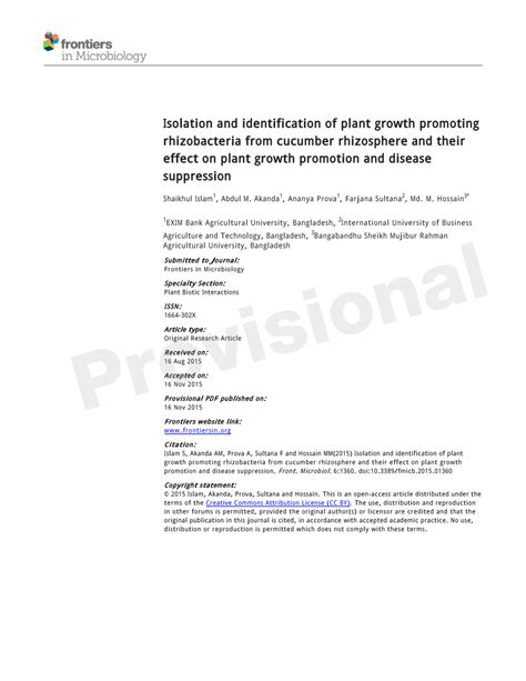 Pdf Isolation And Identification Of Plant Growth Promoting Rhizobacteria From Cucumber