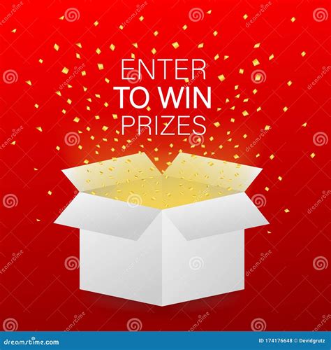 Enter To Win Prizes Open Red T Box And Confetti Stock Vector