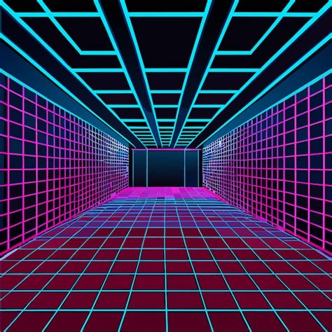 Premium Vector 3d Wireframe Room Colorful On Dark Background Abstract Perspective Grid Vector
