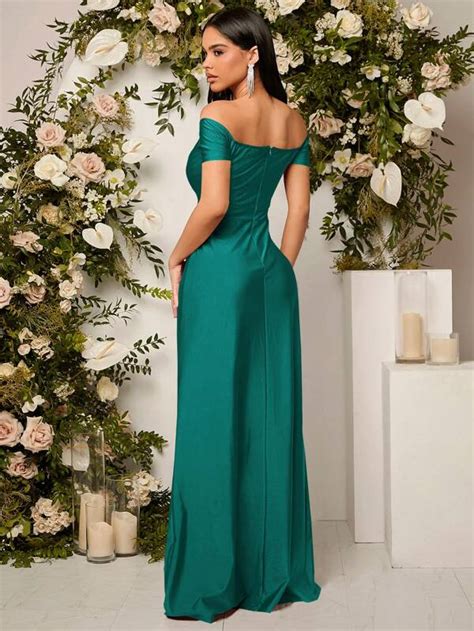 Shein Belle Off Shoulder Ruched Split Thigh Dress Shein Uk