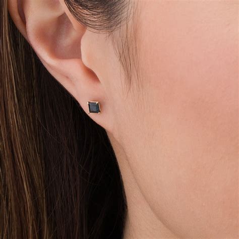 40mm Princess Cut Blue Sapphire Solitaire Stud Earrings In 14k Gold