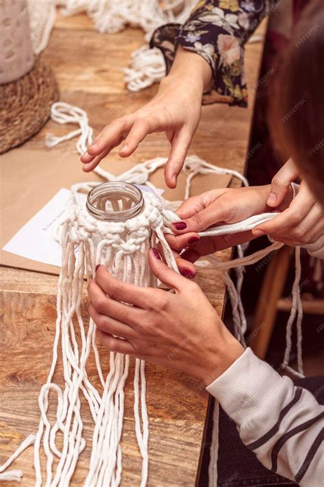 Premium Photo White Macrame Two Young Girls Making Macrame Patterns