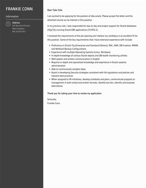 DBA Oracle Cover Letter Velvet Jobs