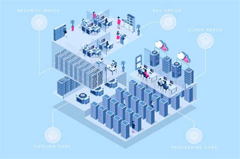 Data Center 3d Isometric Concept For Web Design People In Isometry