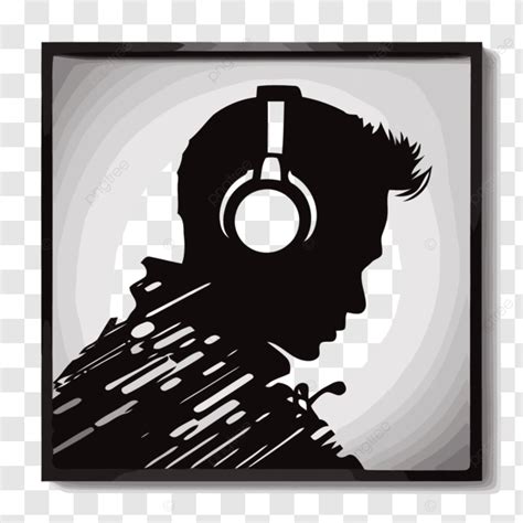 黑色框架 帶有戴耳機的男人的輪廓 向量 白色背景上 Dj 的簡單黑色圖標 沒有陰影 小框架居中向量圖案素材免費下載，png，eps和ai