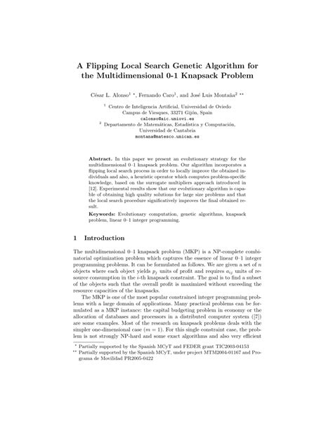 Pdf A Flipping Local Search Genetic Algorithm For The