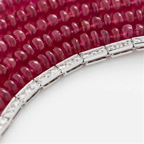 Garrard Red Rose 18 Karat White Gold White Diamond Ruby Necklace For