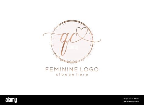 QC Handwriting Logo With Circle Template Vector Logo Of Initial Wedding Fashion Floral And
