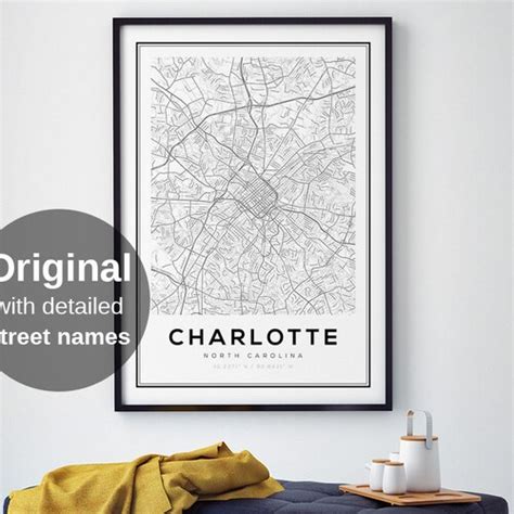 Charlotte City Map Minimalist Map Charlotte City Print Etsy