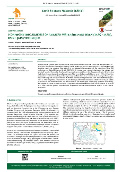 Pdf Morphometric Analysis Of Abbasan Watershed Between Iraq Iran