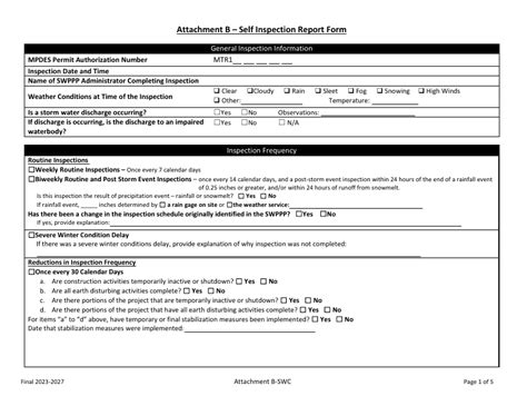 Attachment B Download Printable Pdf Or Fill Online Self Inspection Report Form 2027 Montana