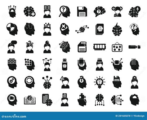 Memory Icons Set Simple Vector Brain Alzheimer Stock Vector