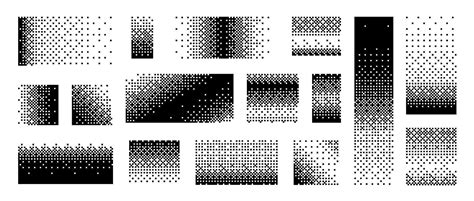 Bitmap Gradient Border Set Black Dotted Halftone Collection Pixelated Rectangle And Square