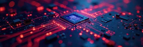 Abstract Glowing Circuit Board Digital Nodes Pattern Universe High Tech Stock Illustration