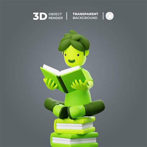 Premium Psd 3d Character Reading A Book