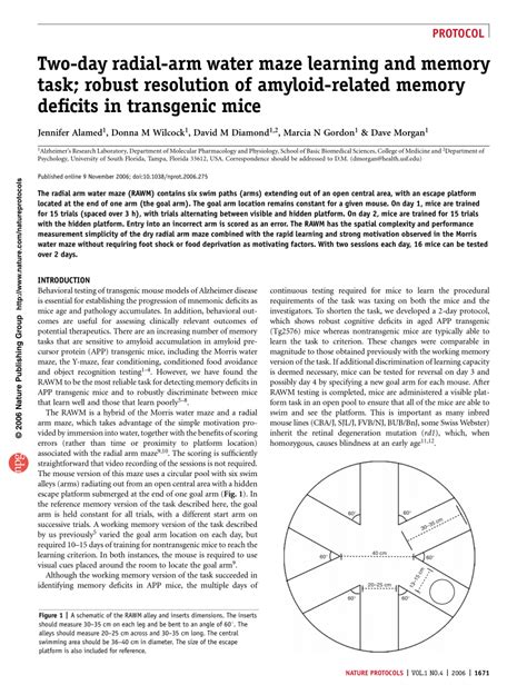 Pdf Two Day Radial Arm Water Maze Learning And Memory Task Robust