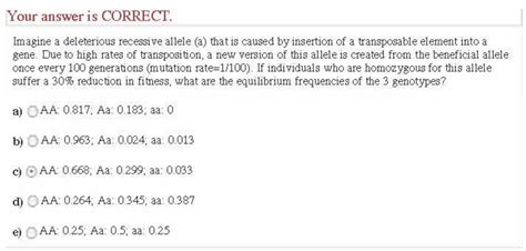 Solved Imagine A Deleterious Recessive Allele A That Is