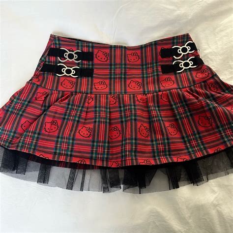 Hello Kitty Dolls Kill Plaid Skirt Red Gem