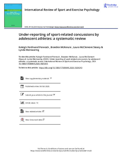 Pdf Under Reporting Of Sport Related Concussions By Adolescent
