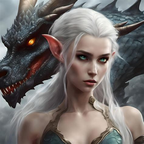 Sexy Elf Girl Looking In To Fierce Dragons Eyes By By Vogueart On