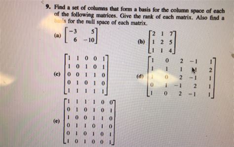 solved find a set of columns that form a basis for the